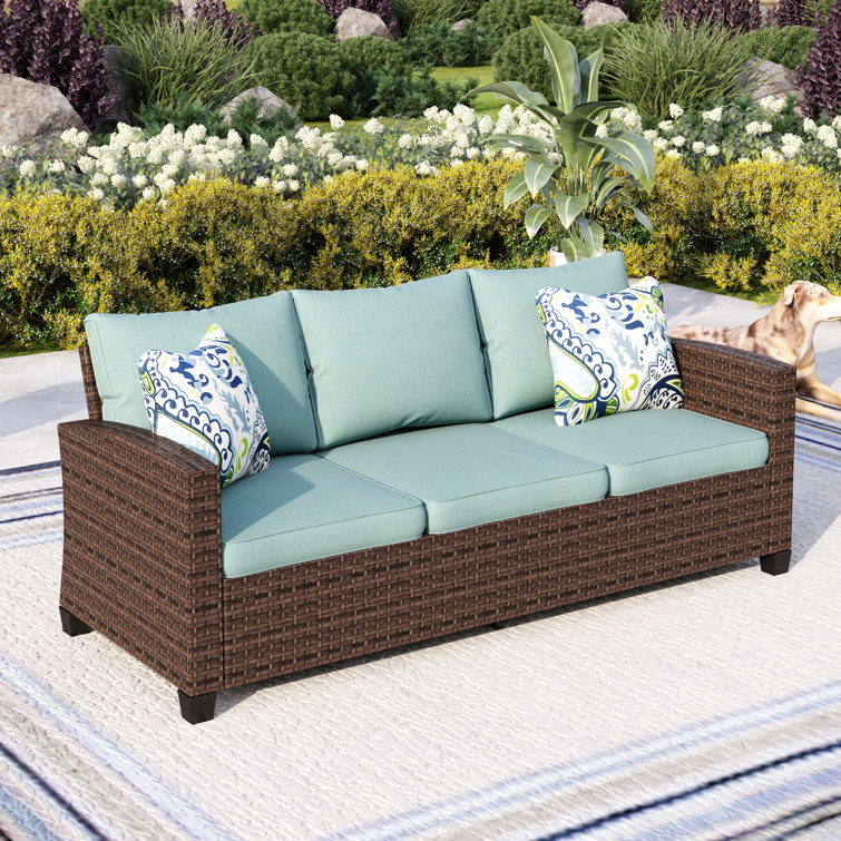 Lark Manor Argyri Stylish Wicker Outdoor Patio Sofa All Weather Rattan Outdoor Sofas
